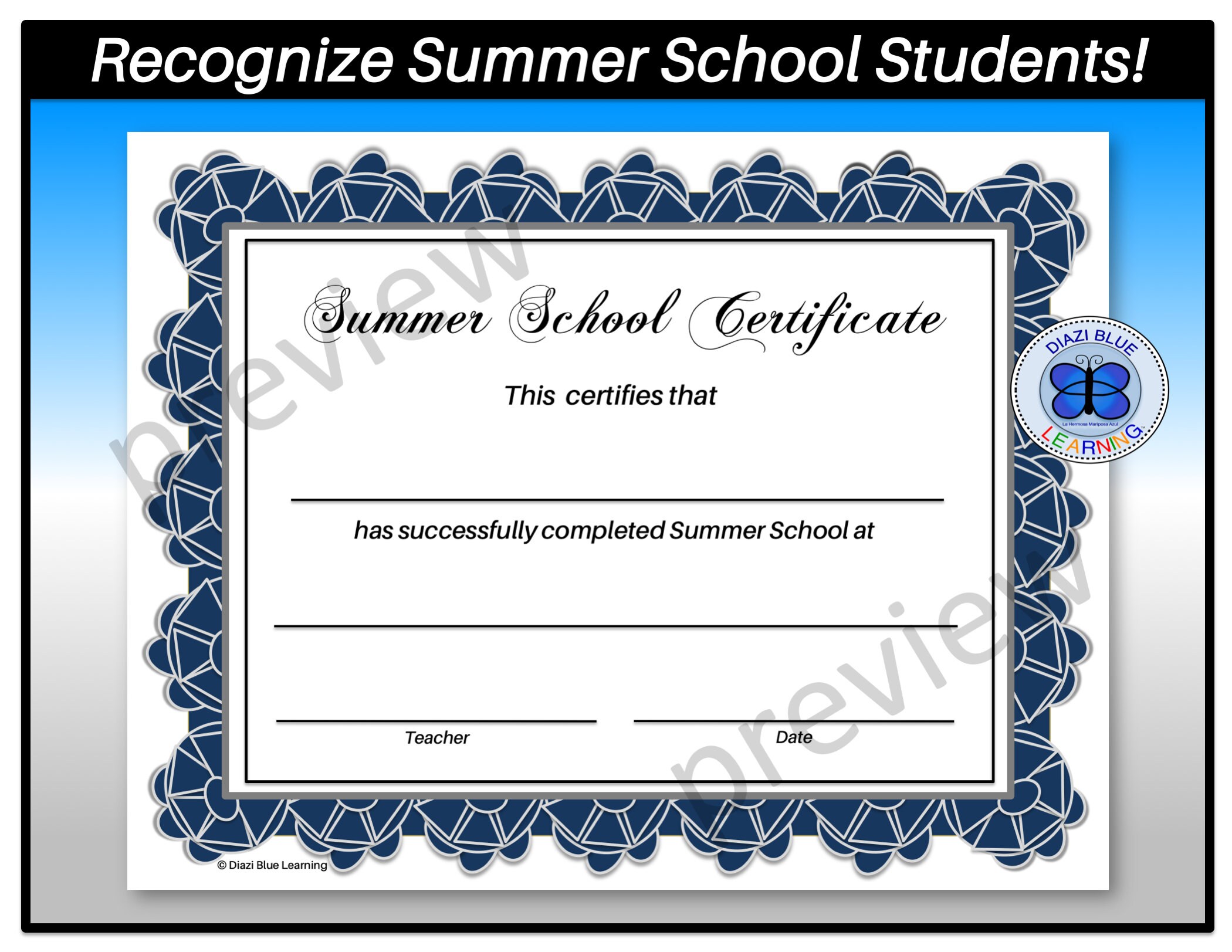 Summer School Certificate, Editable Summer School Certificate ...