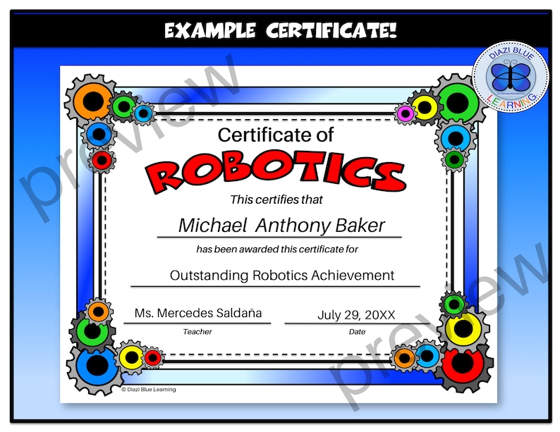 Certificate of Robotics, Robotics Award, Robotics Certificates ...