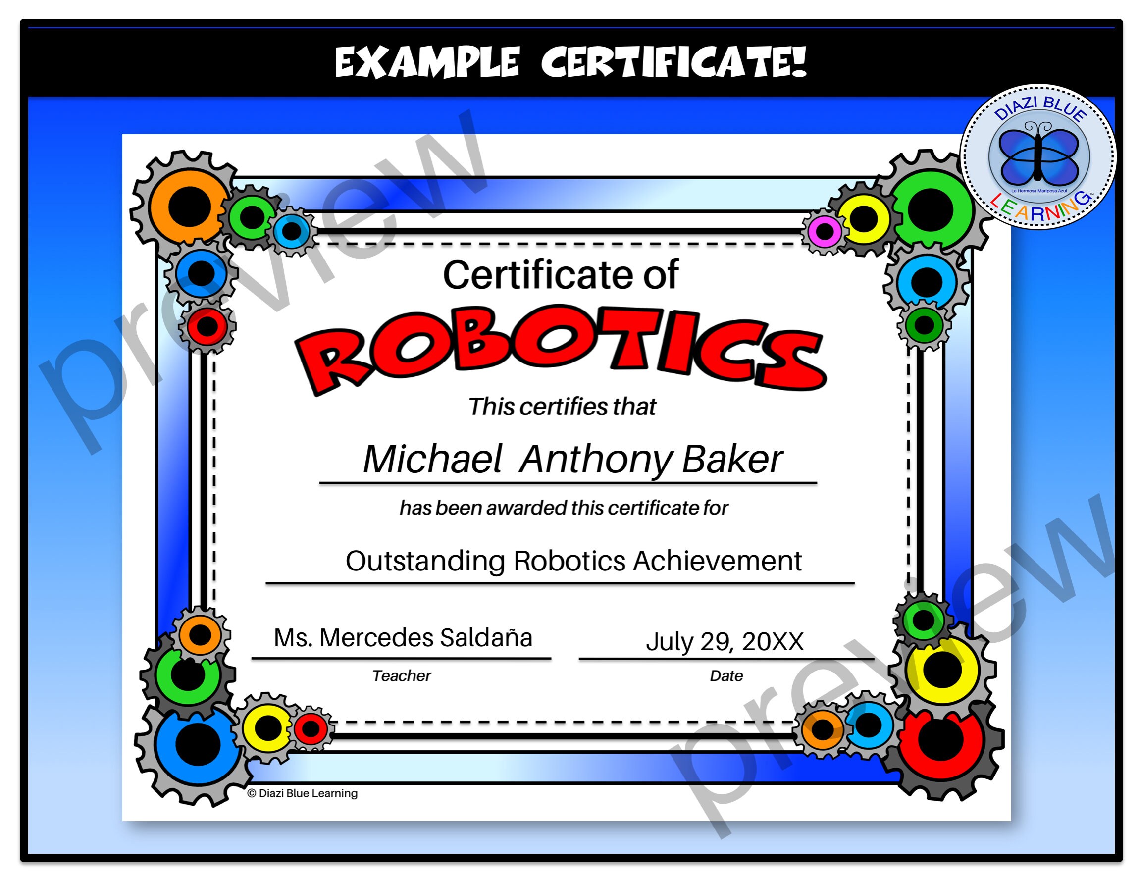 Certificate of Robotics, Robotics Award, Robotics Certificates ...