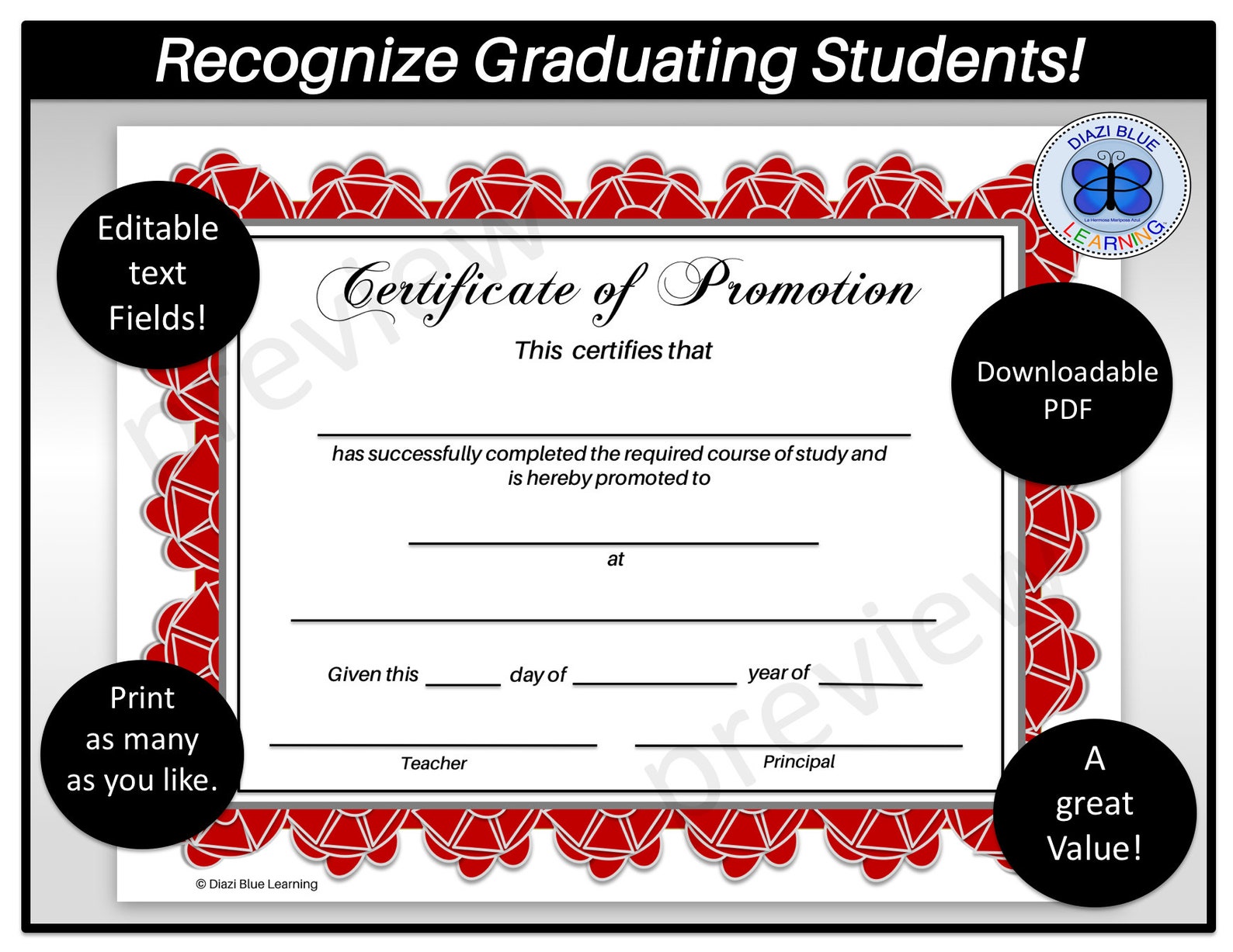 Certificate of Promotion, Certificate of Completion, End of Year ...