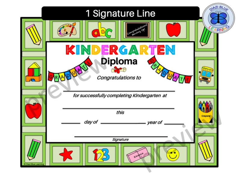 Kindergarten Diploma, Kindergarten Graduation Diploma, Fillable Kinder ...