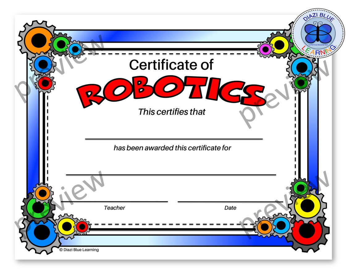 Certificate of Robotics, Robotics Award, Robotics Certificates ...