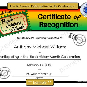 Black History Month Certificate of Appreciation Editable | Etsy