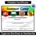 Summer Camp Certificates, Editable Summer Camp Certificates, Printable ...