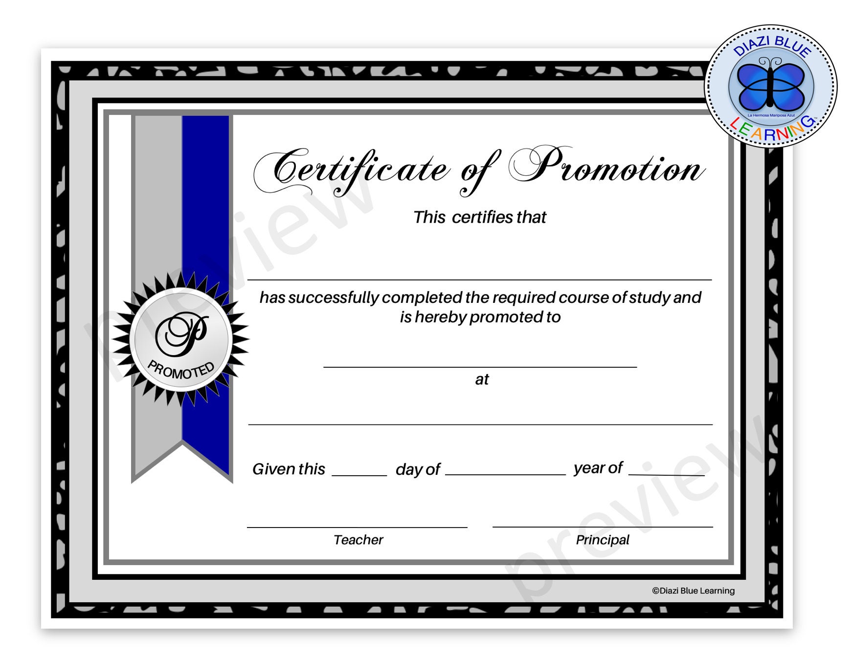 Certificate of Promotion Certificate of Completion End of | Etsy