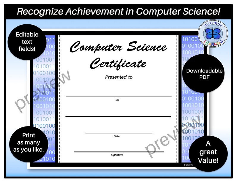 Computer Science Certificate Coding Award Coding Certificates Coding Achievement Programming
