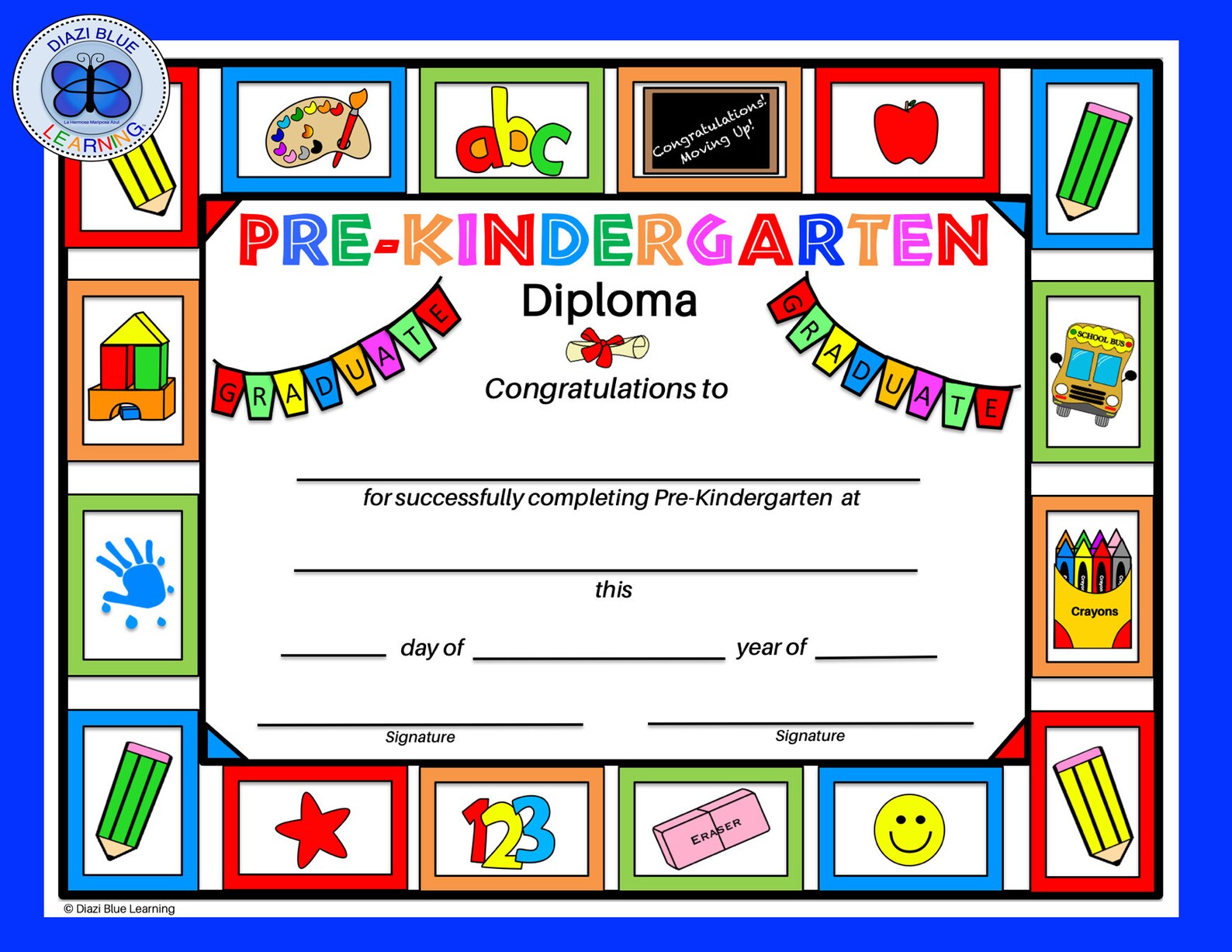 Pre-k Diplomas, Pre-k Certificates, End of Year Certificates, PDF Pre-k ...