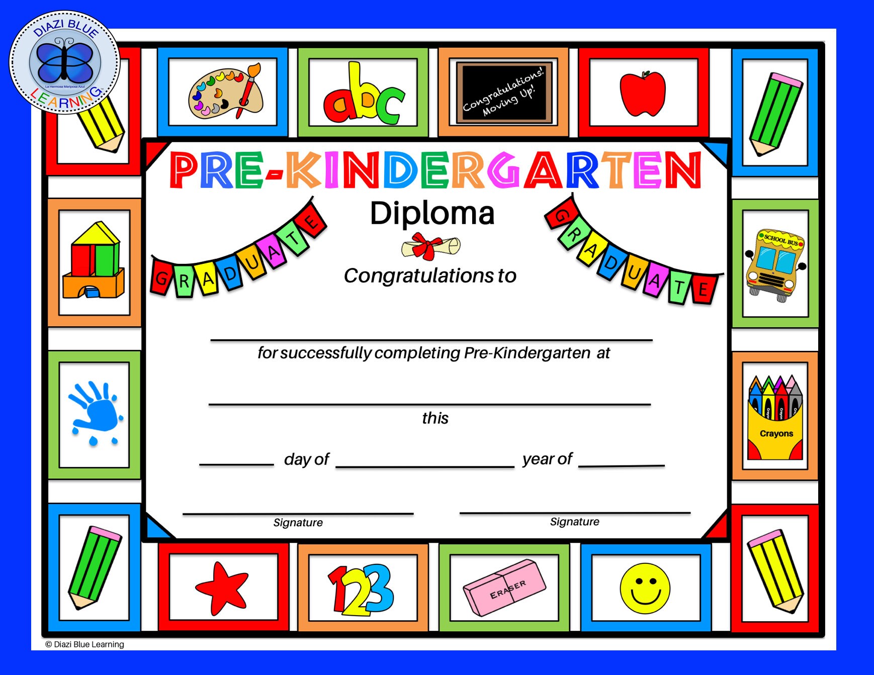 Pre-k Diplomas, Pre-k Certificates, End of Year Certificates, PDF Pre-k ...