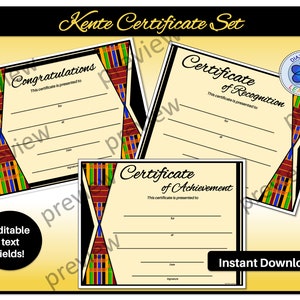 Kente Certificate, Kente Award Set, Black History Month Certificate ...