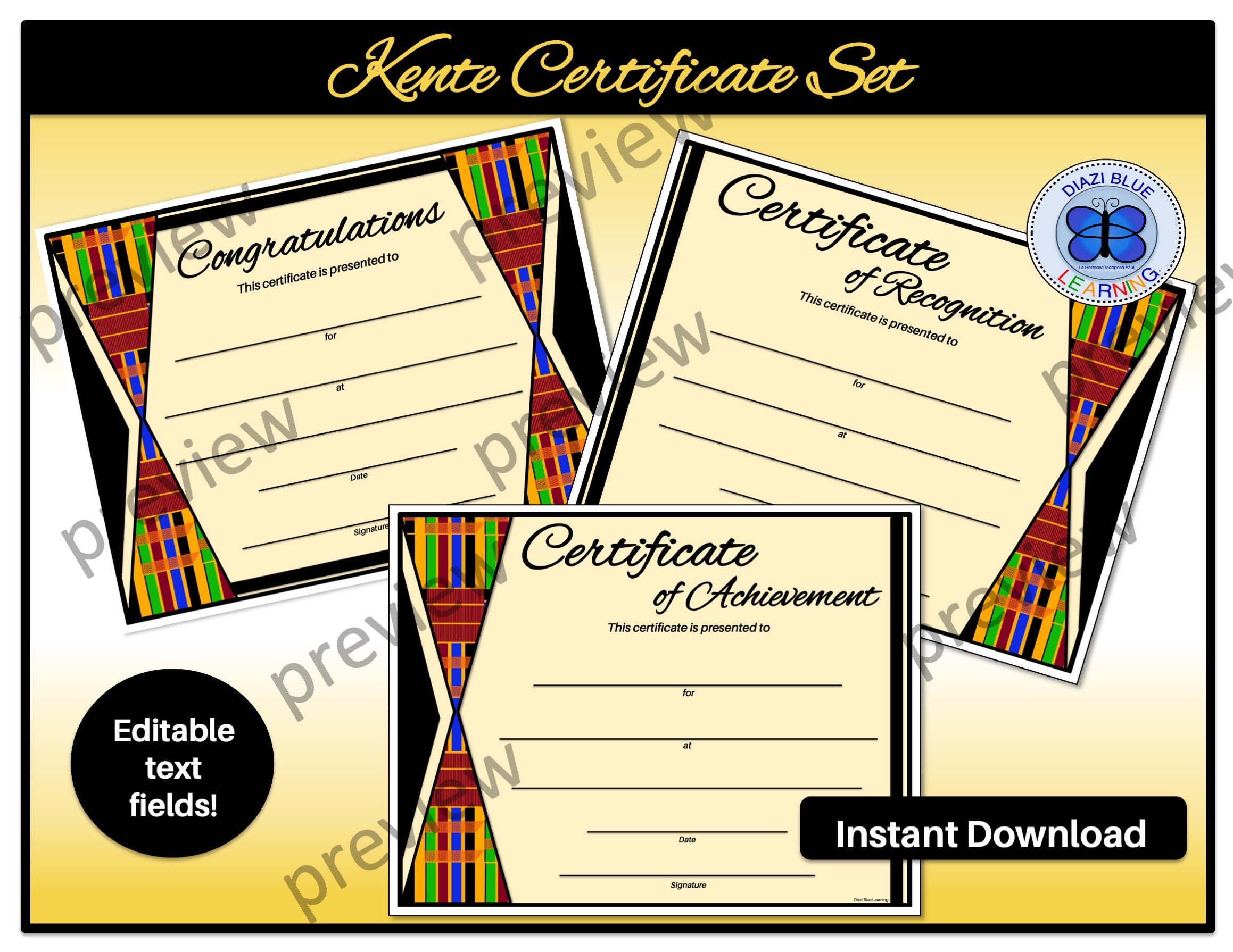 Kente Certificate, Kente Award Set, Black History Month Certificate ...
