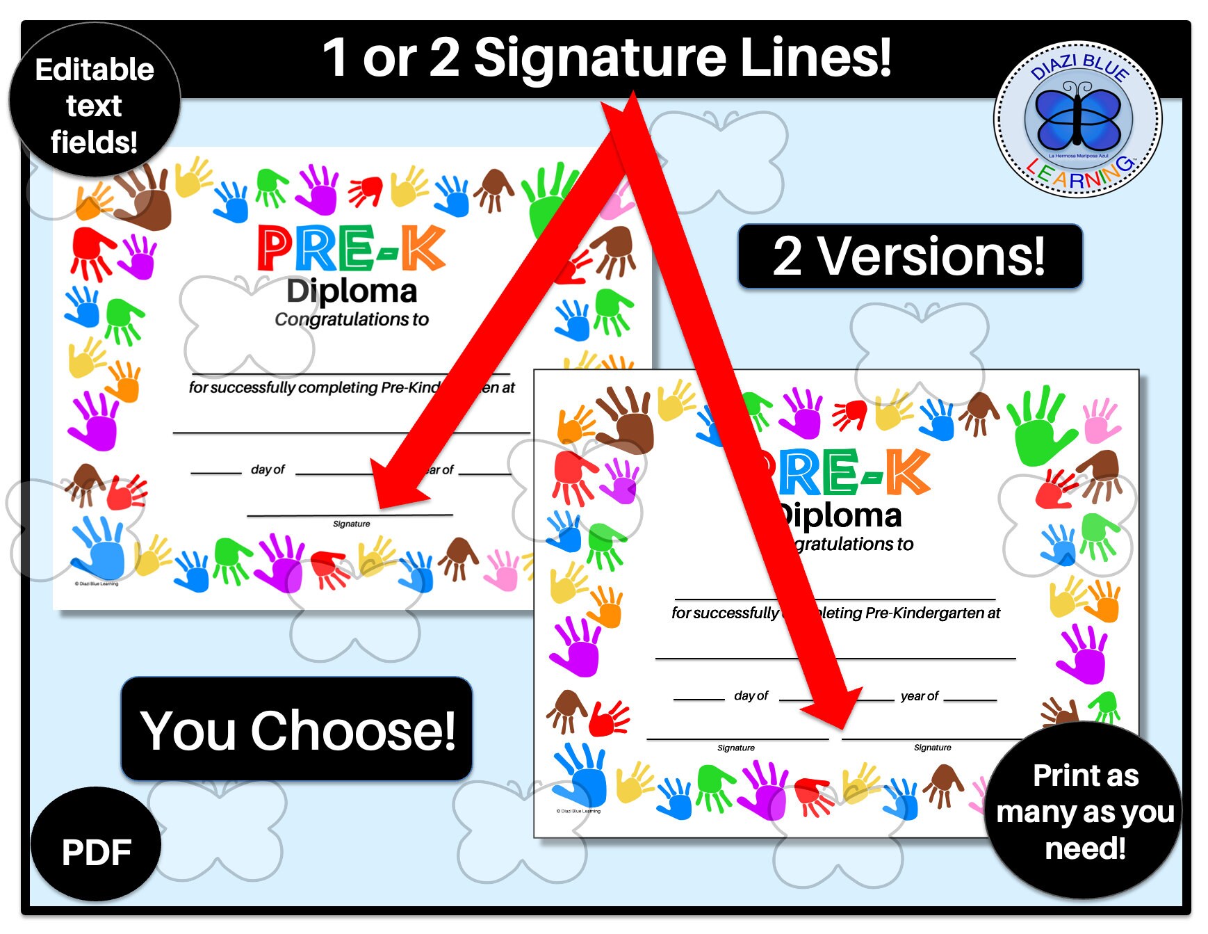 Pre-k Diploma, Pre-k Graduation Diploma, Fillable Prekindergarten ...