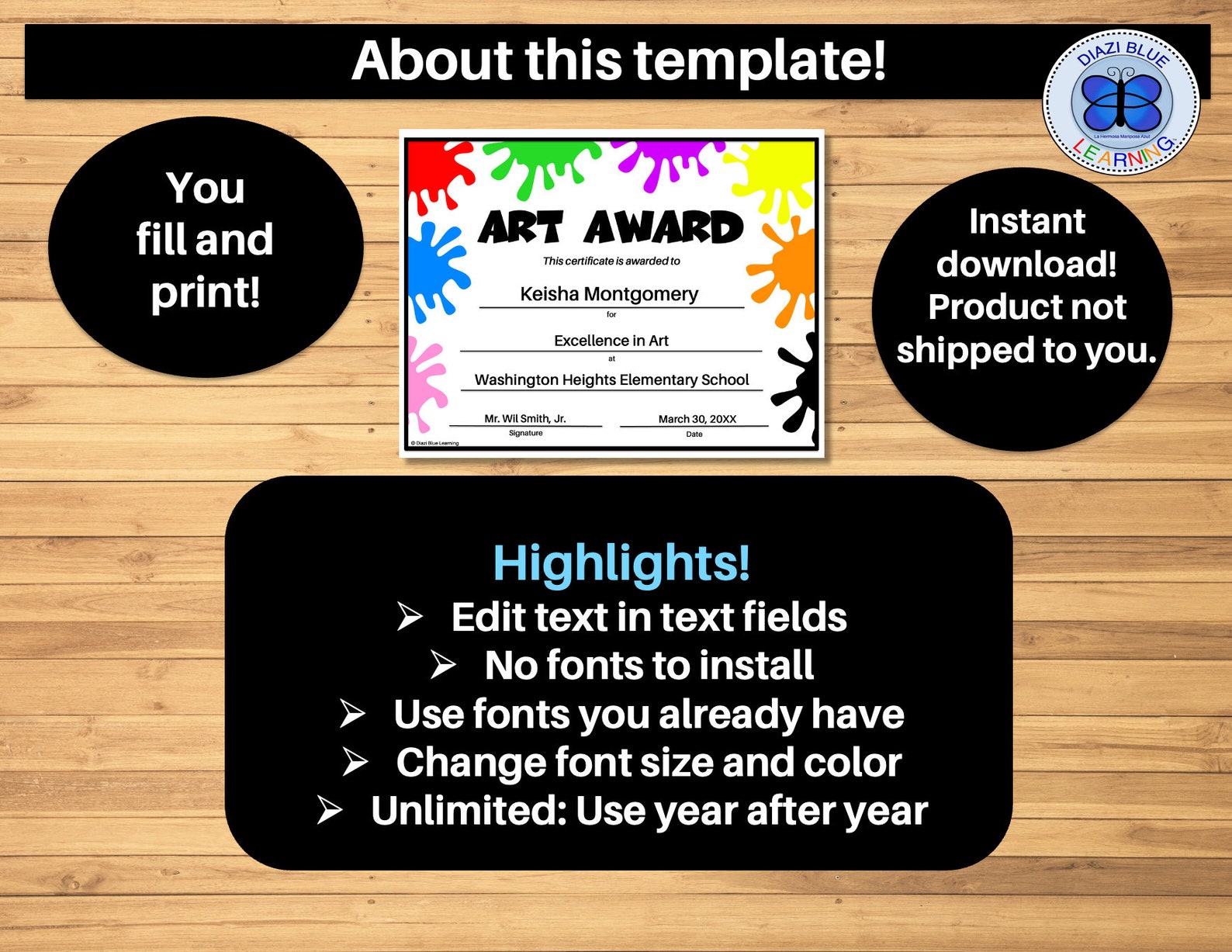 Art Certificate, PDF Art Certificate, Editable Art Certificate, End of ...