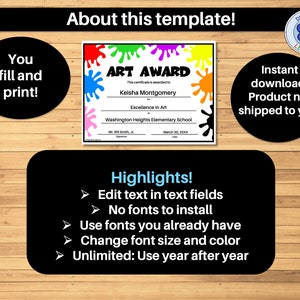 Art Certificate, PDF Art Certificate, Editable Art Certificate, End of ...