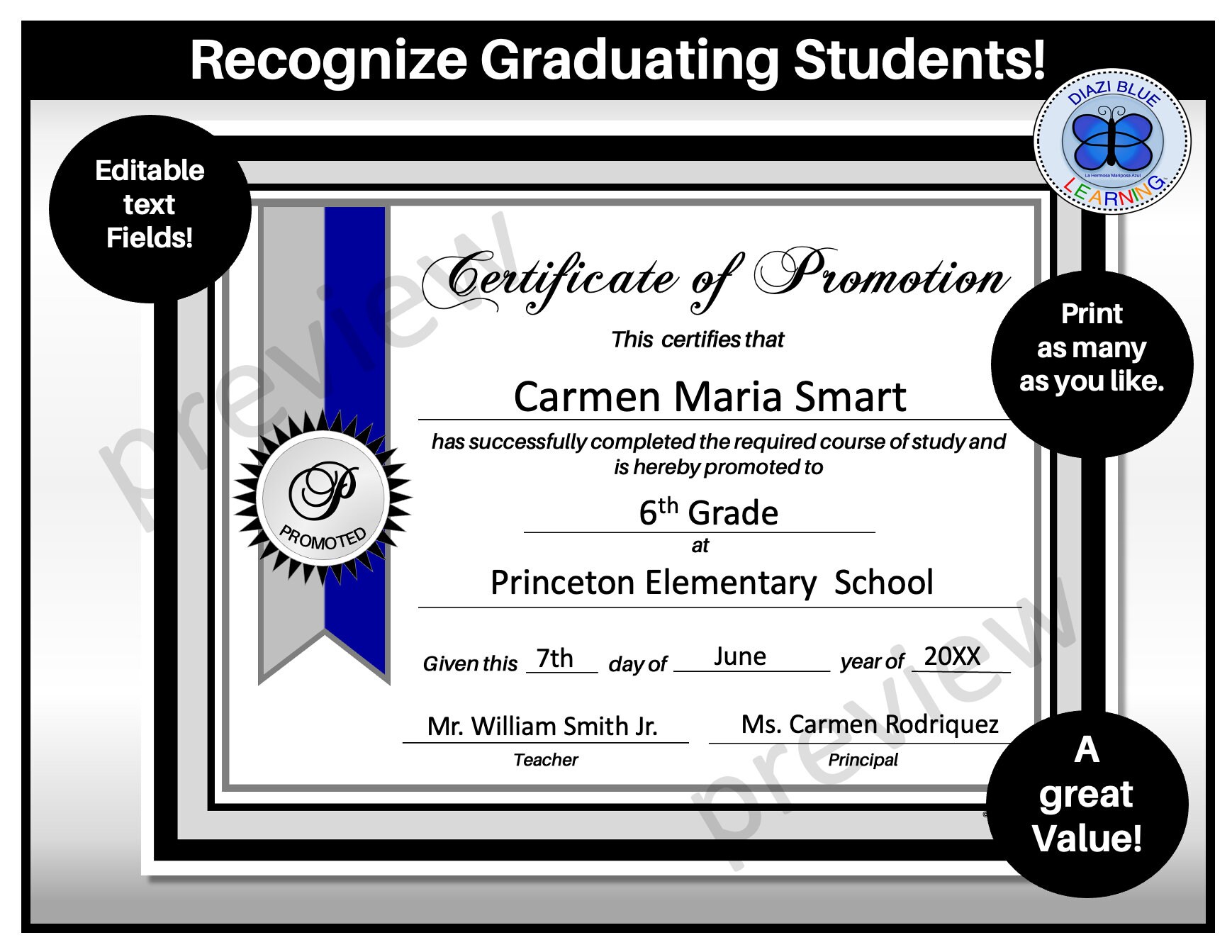 Certificate of Promotion, Certificate of Completion, End of Year ...