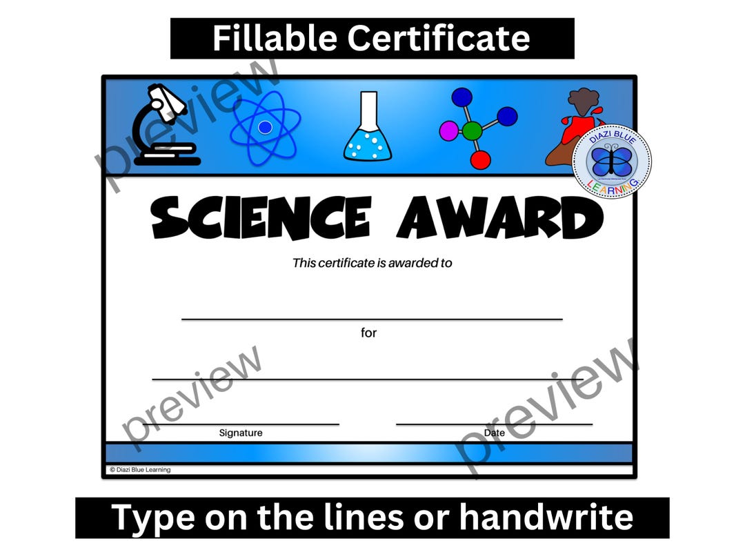 Science Certificate, PDF Science Award, Editable Science Certificate ...