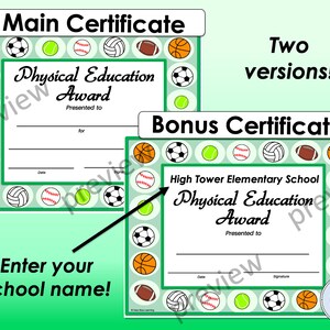 Physical Education Certificate, Editable PE Certificate, Editable PE ...