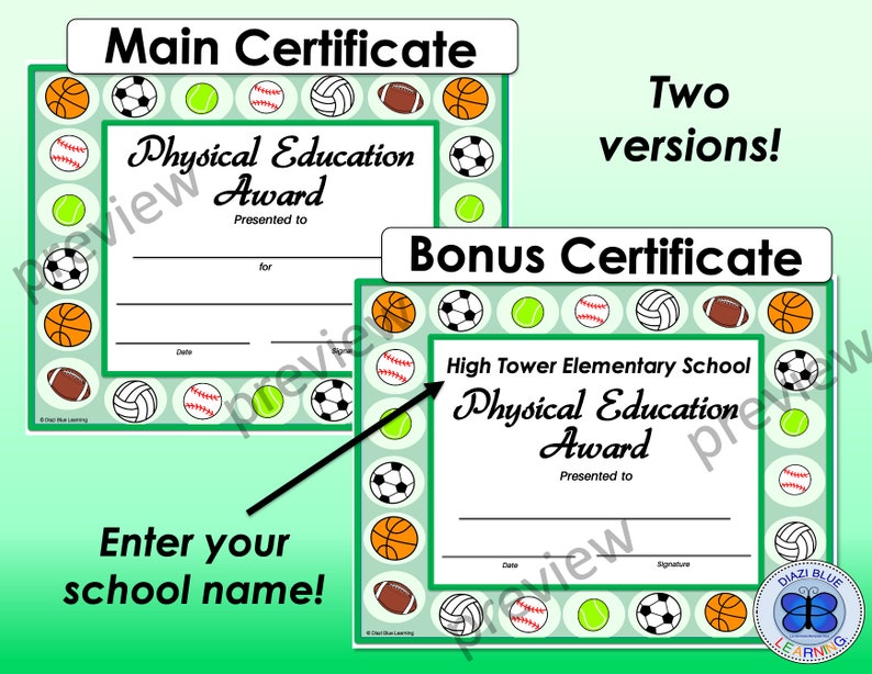 Physical Education Certificate, Editable PE Certificate, Editable PE ...