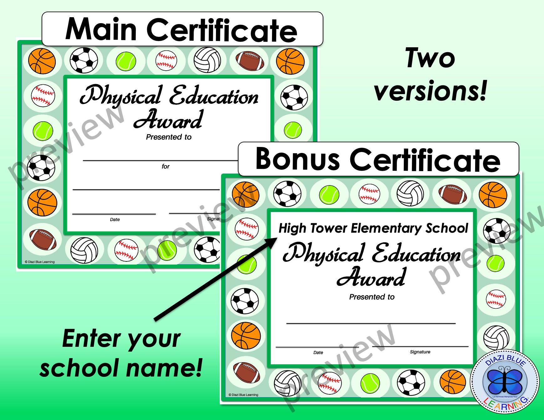Physical Education Certificate, Editable PE Certificate, Editable PE ...