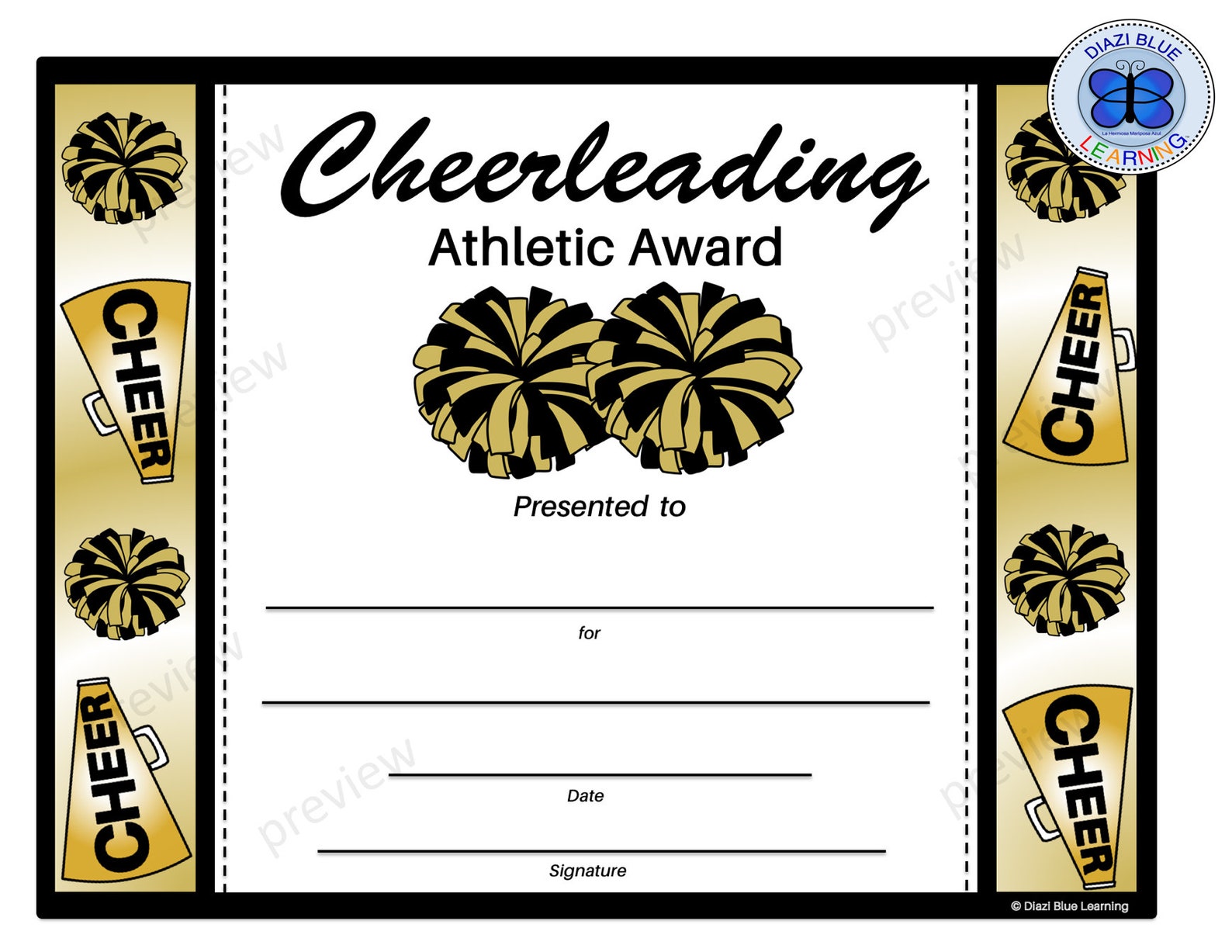 Cheerleading Certificate, Cheerleading Award, Editable Cheerleading ...
