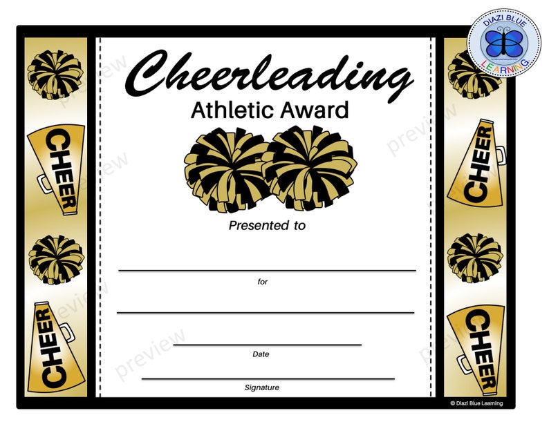 Cheerleading Certificate, Cheerleading Award, Editable Cheerleading ...