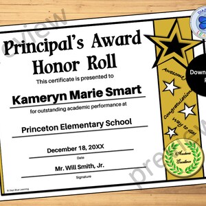 Honor Roll Certificates, 7 Pack Star Honor Roll Certificates, Fillable ...