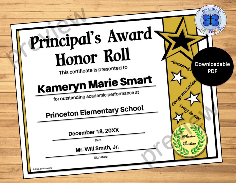 Honor Roll Certificates, 7 Pack Star Honor Roll Certificates, Fillable ...