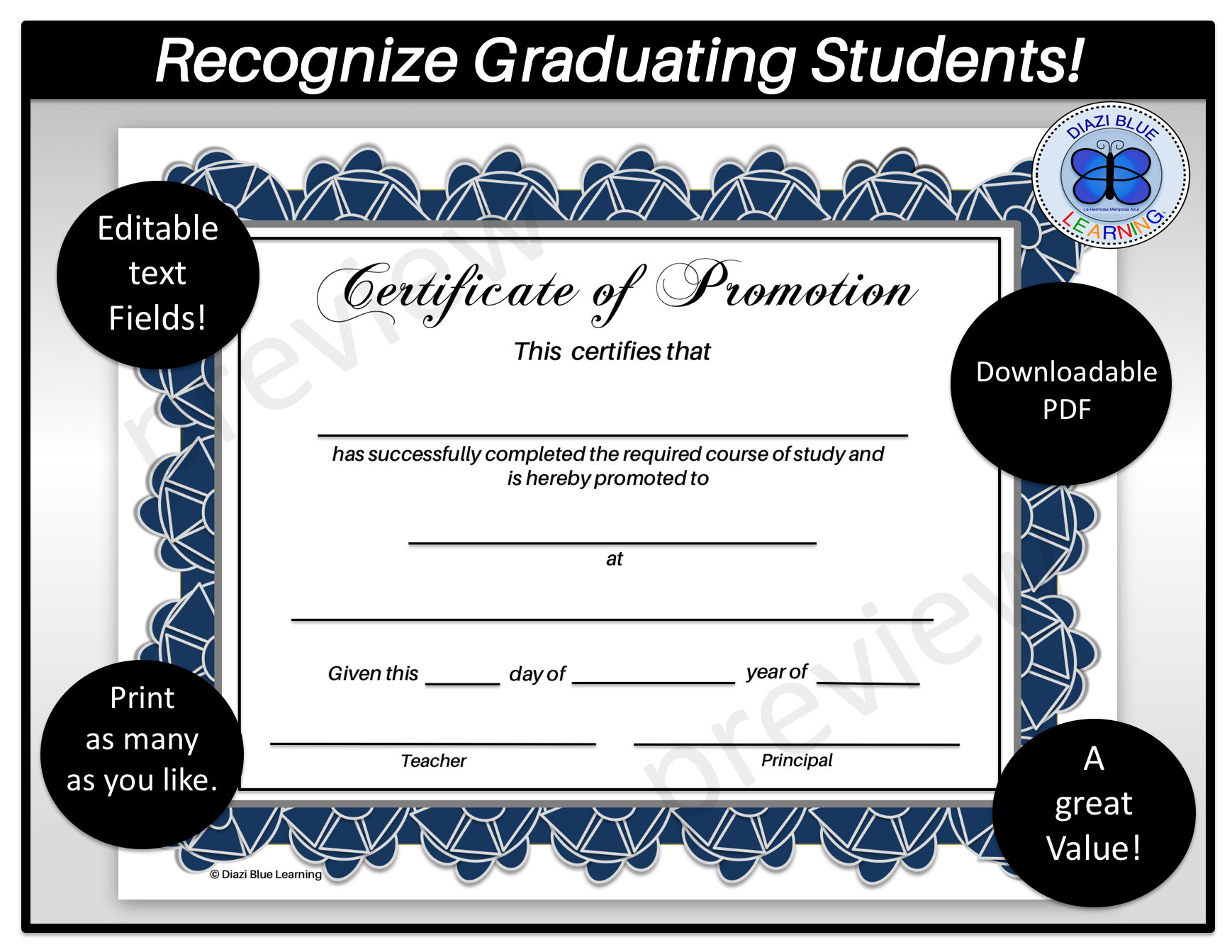 Certificate of Promotion, Certificate of Completion, End of Year ...