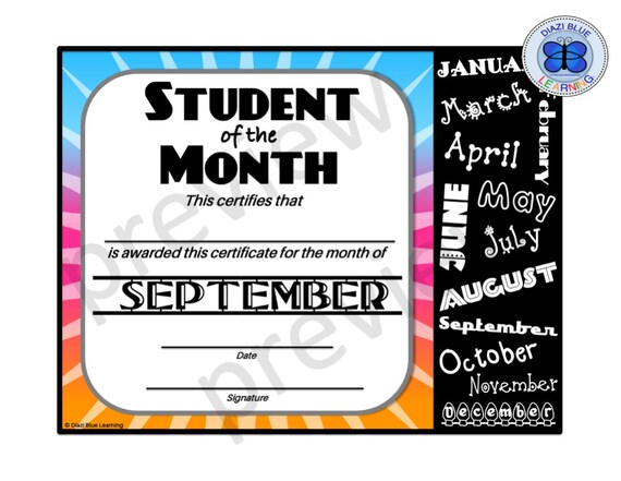 Student of the Month Certificate for September Editable PDF | Etsy