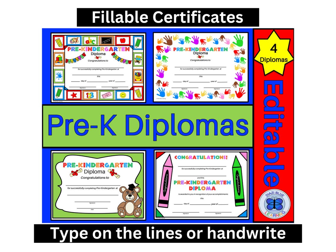 Pre-k Diplomas, Pre-k Certificates, End of Year Certificates, PDF Pre-k ...