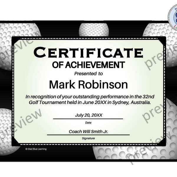 Golf Certificate - Etsy