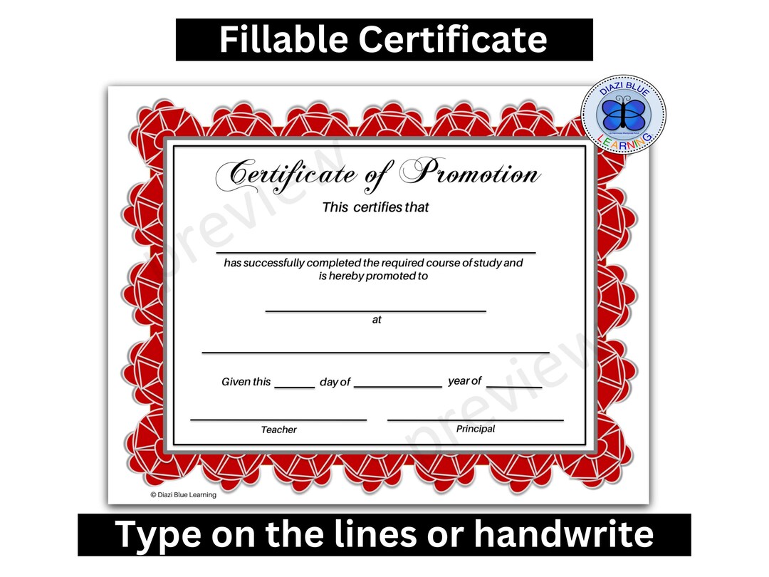 Certificate of Promotion, Certificate of Completion, End of Year ...