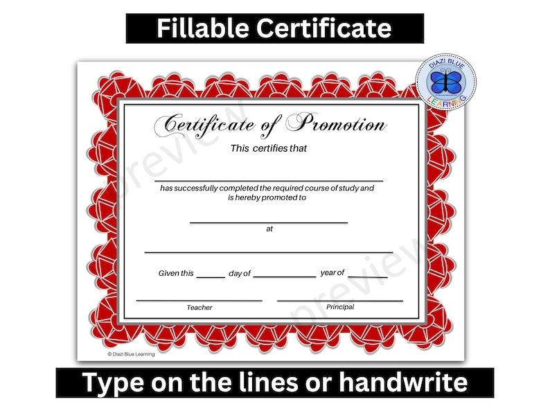 Certificate of Promotion, Certificate of Completion, End of Year ...
