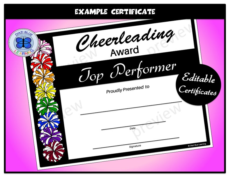 Cheerleading Certificates, Cheerleading Awards, Editable Cheerleader ...