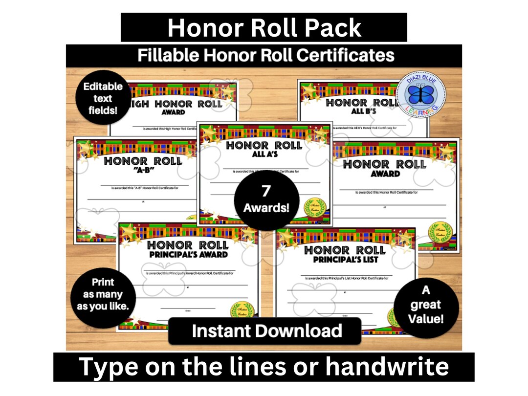 Set of 7 Kente Fillable Honor Roll PDF Certificates Set #1, Editable ...