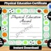 Physical Education Certificate, Editable PE Certificate, Editable PE ...