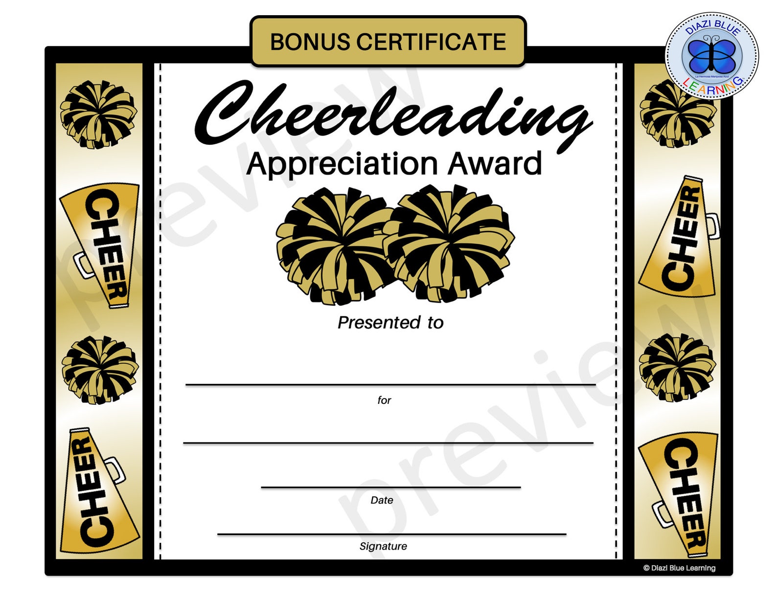 Cheerleading Certificate, Cheerleading Award, Editable Cheerleading ...