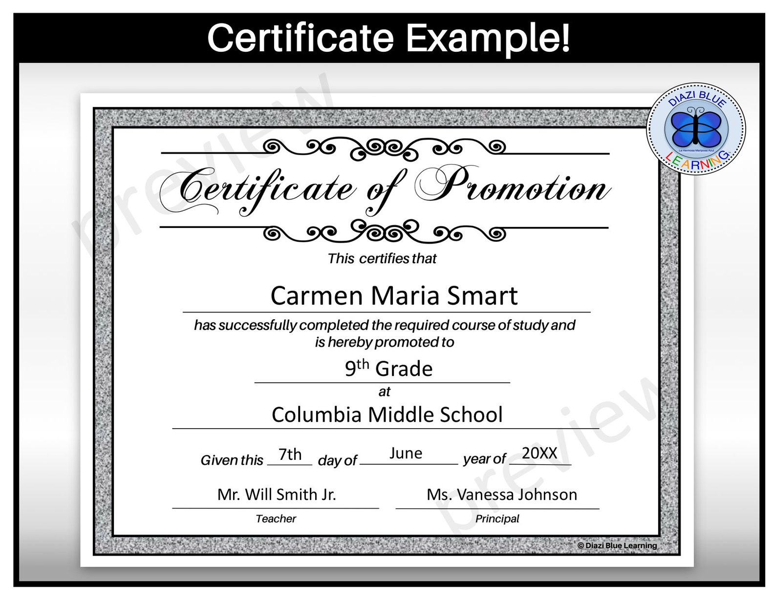 Certificate of Promotion, Certificate of Completion, End of Year ...