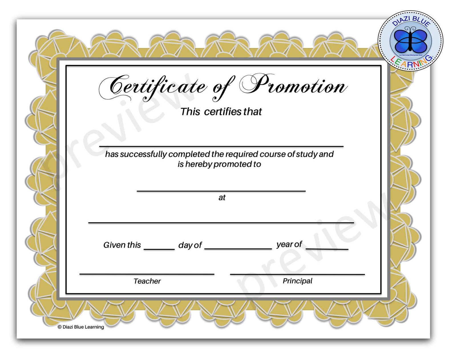 Certificate of Promotion Certificate of Completion End of | Etsy