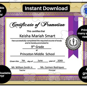 Certificate of Promotion, Certificate of Completion, End of Year School ...