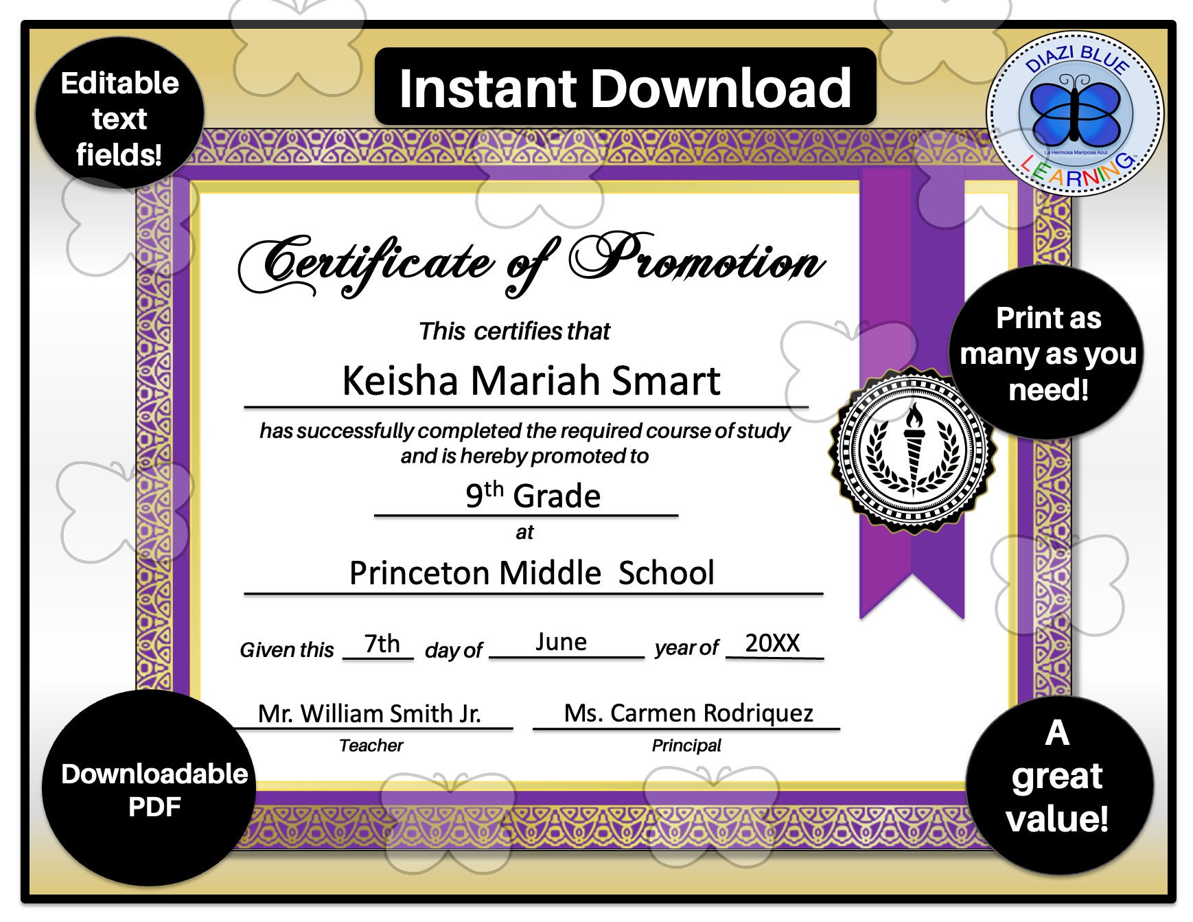 Certificate of Promotion, Certificate of Completion, End of Year School ...