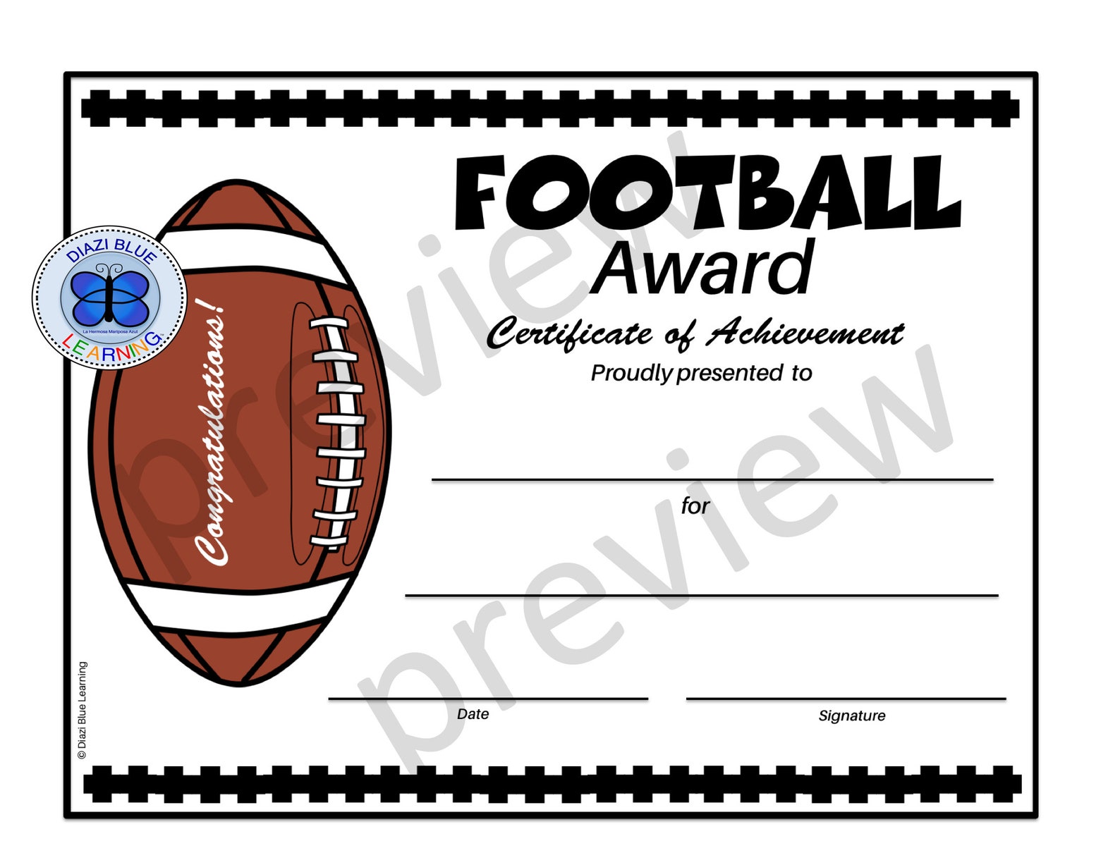 Editable Football Certificate, PDF Football Certificate, PDF Football ...
