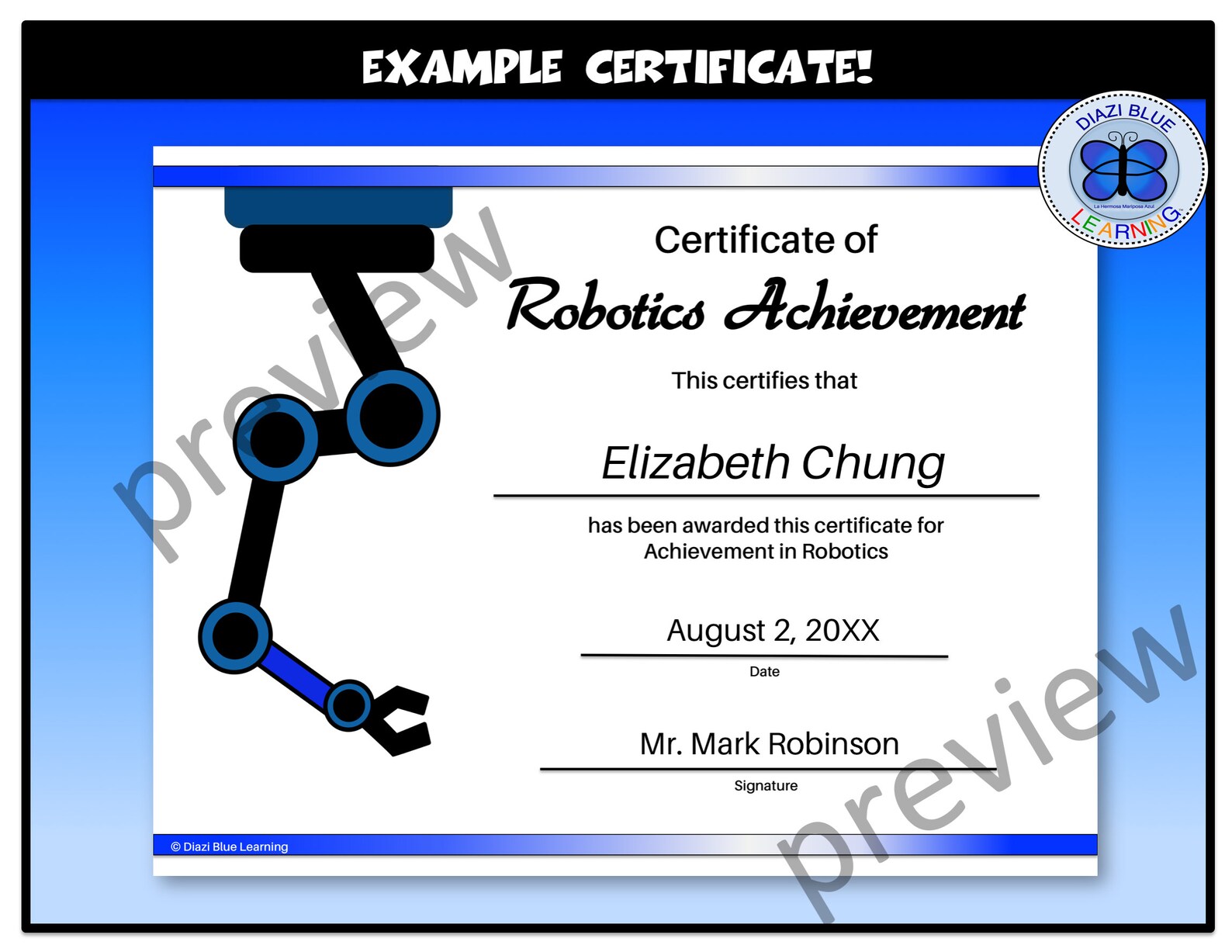 Robotics Certificates, Robotics Achievement, Editable Robotics ...