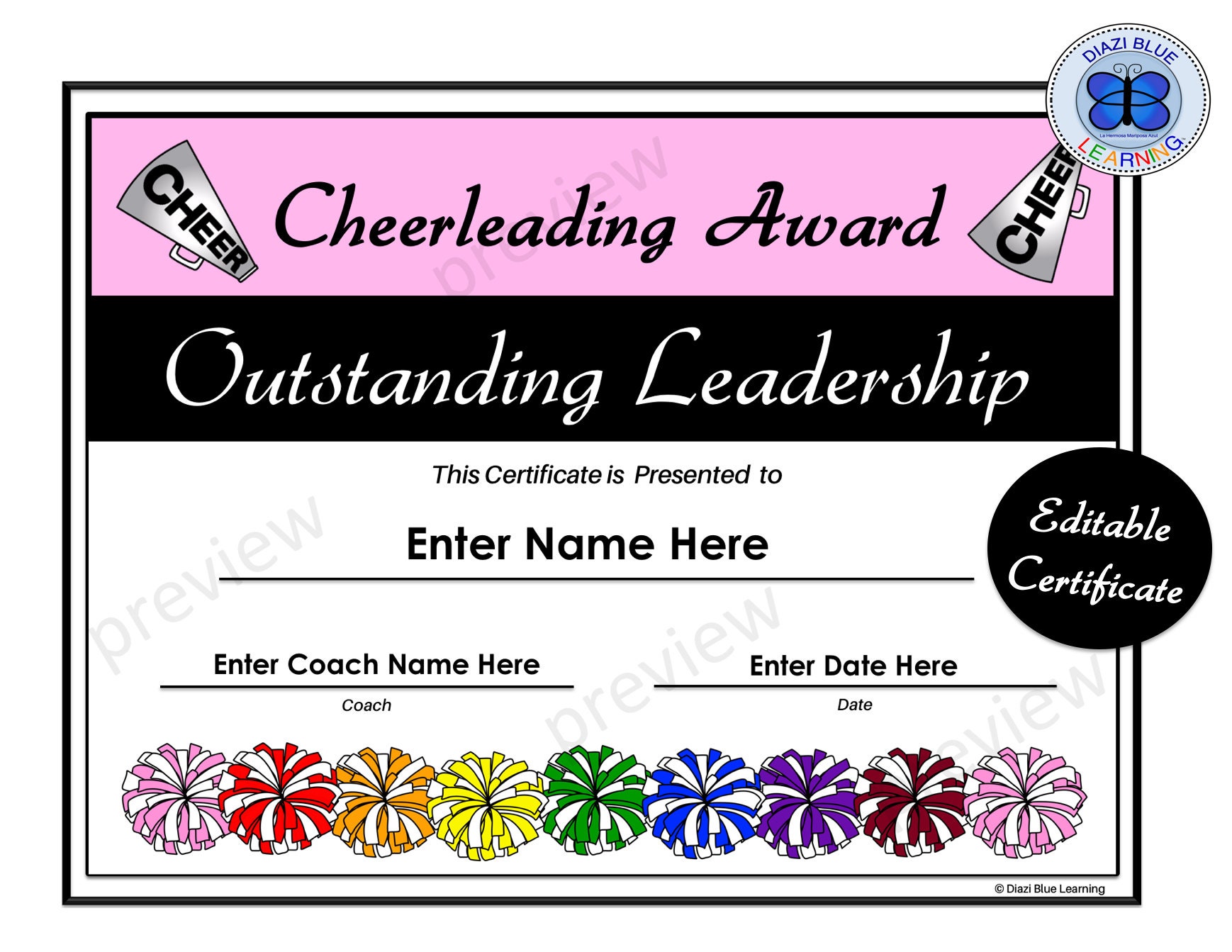 Cheerleading Certificates, Cheerleading Awards, Editable Cheerleader ...