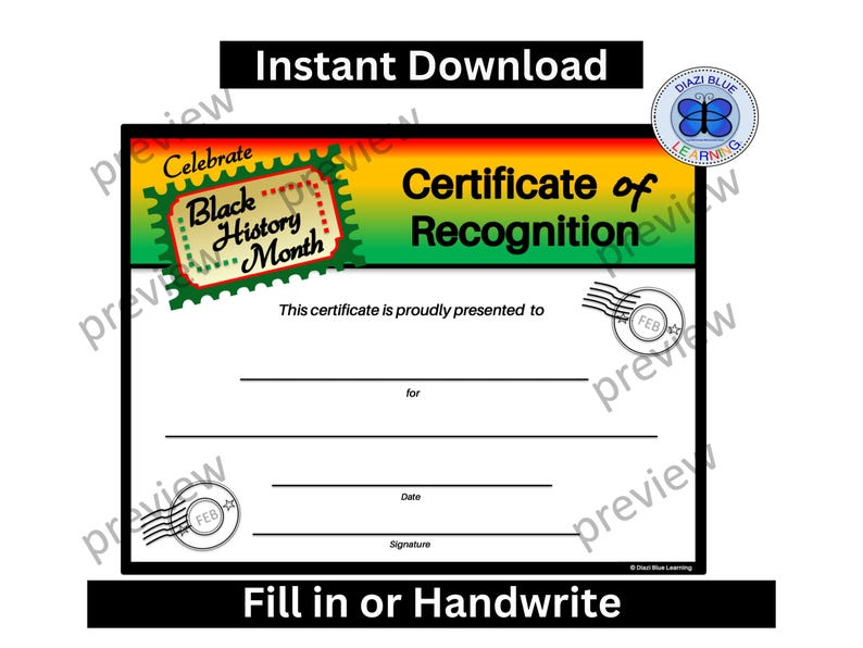 Black History Month Certificate of Recognition, Editable Black History ...