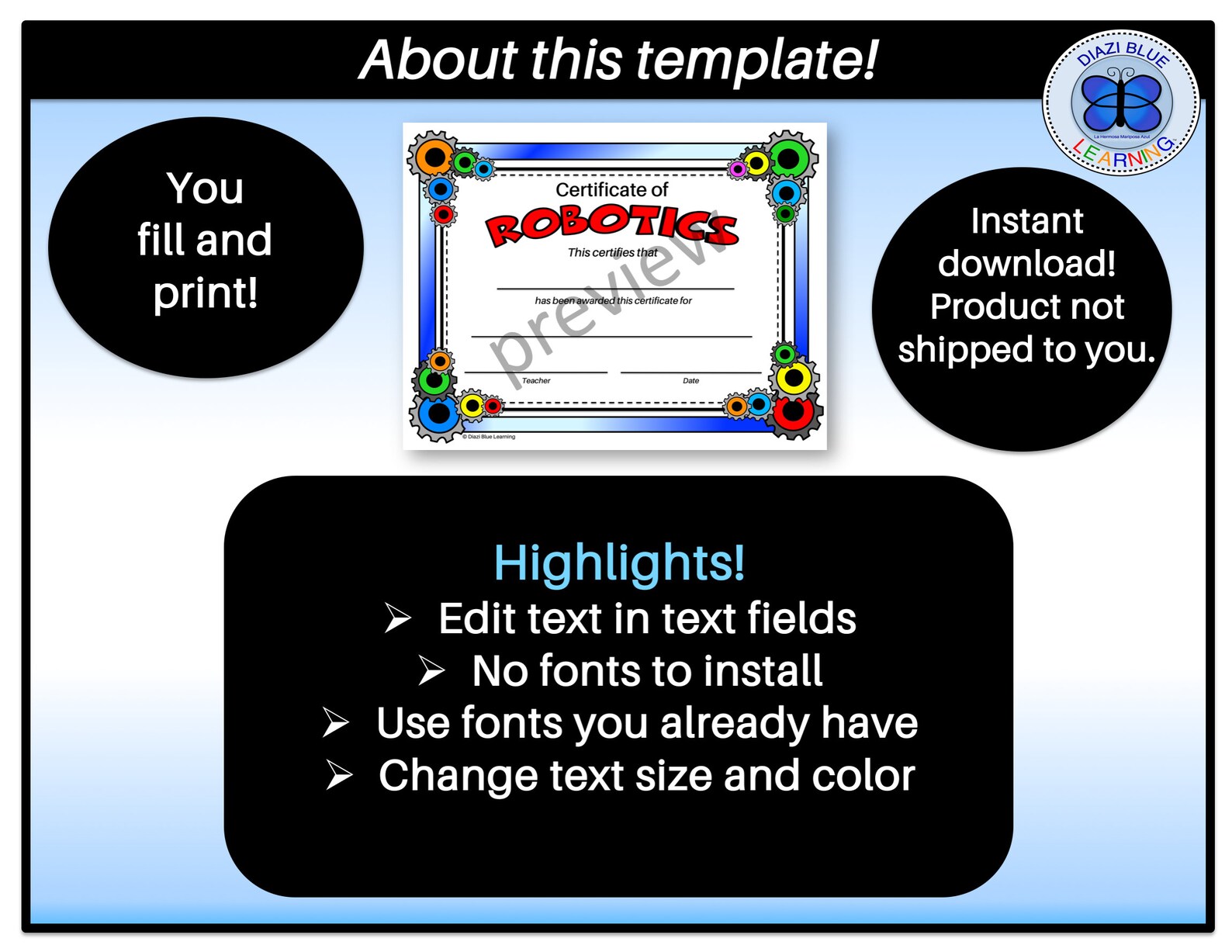 Certificate of Robotics, Robotics Award, Robotics Certificates ...