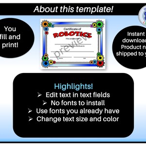 Certificate of Robotics, Robotics Award, Robotics Certificates ...