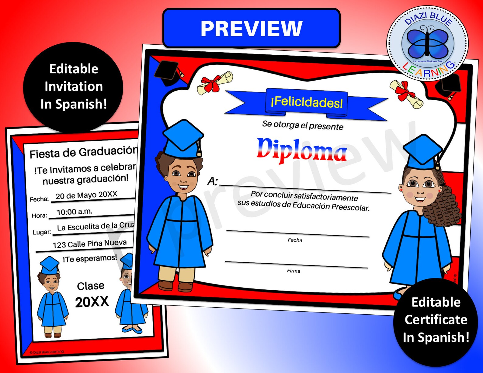 Spanish Preschool Diploma With Invitation, Diploma Preescolar Con ...