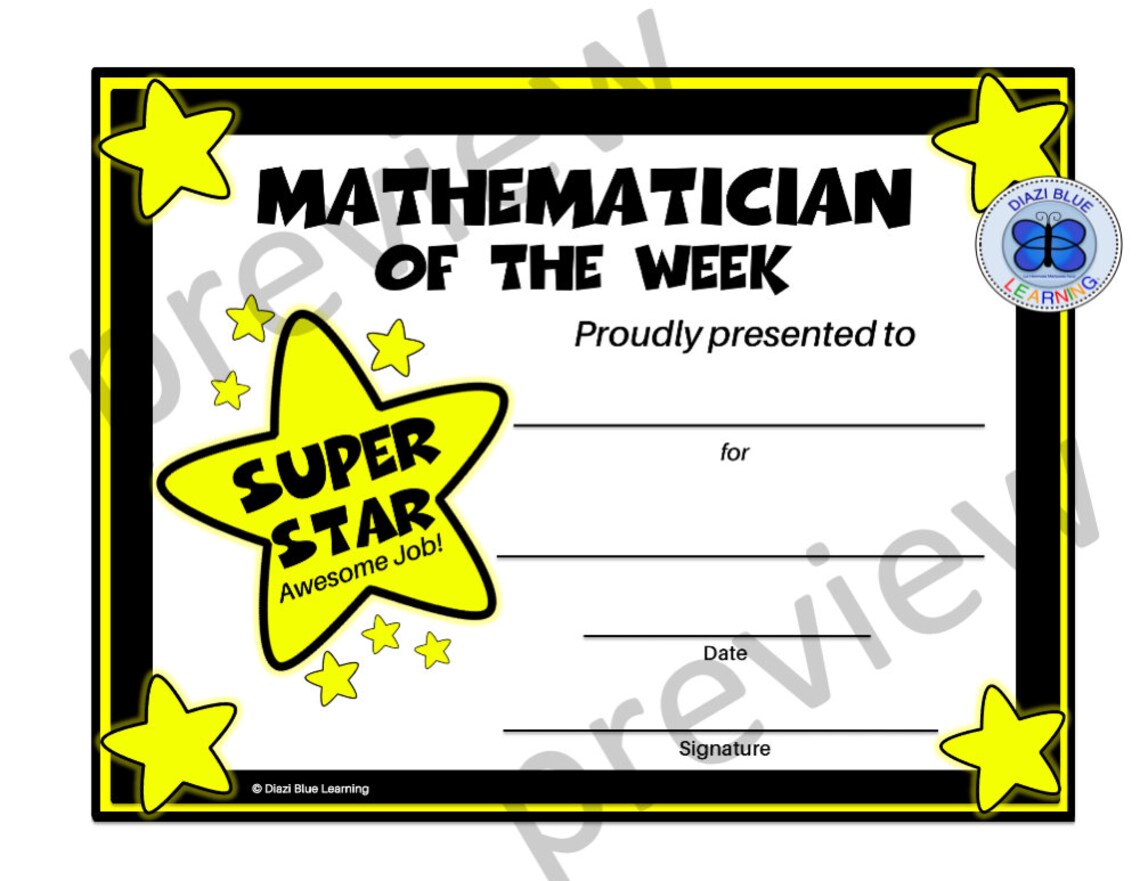 Mathematician of the Week Certificate, PDF Math Award, Editable Math ...