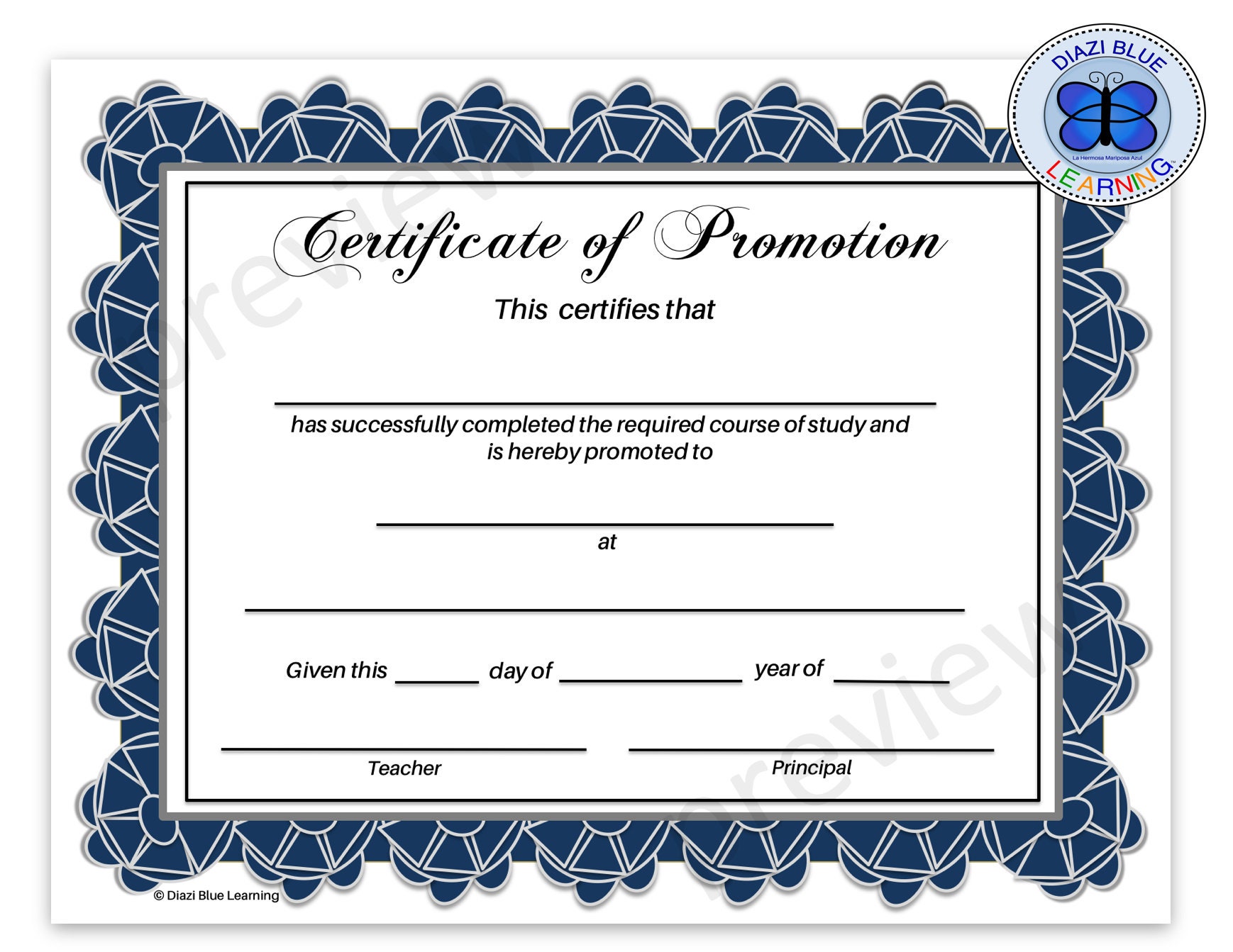 Certificate of Promotion, Certificate of Completion, End of Year ...