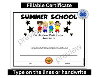 Summer School Certificate, Editable Summer School Certificate ...